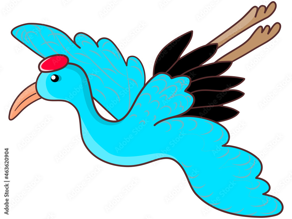 Bright blue bird drawing happily flying on a white background. Stock ...