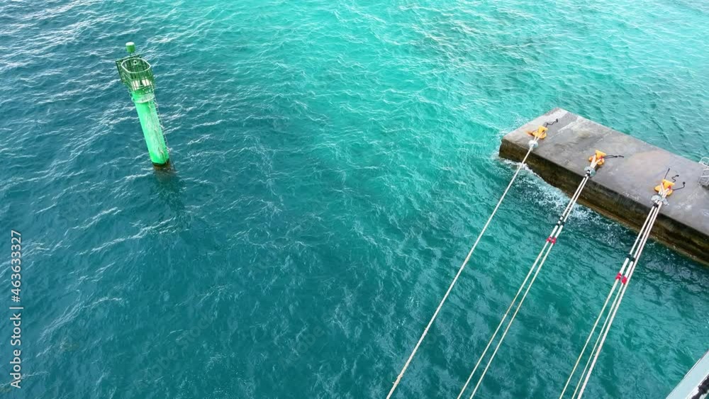 Cruise ship dock lines and splashing ocean at MSC Cruise Lines private ...