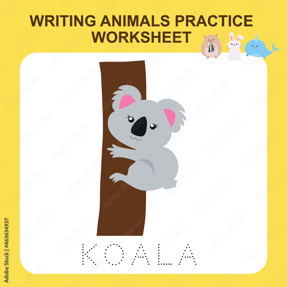 Writing animals practice worksheet. Educational printable worksheet ...
