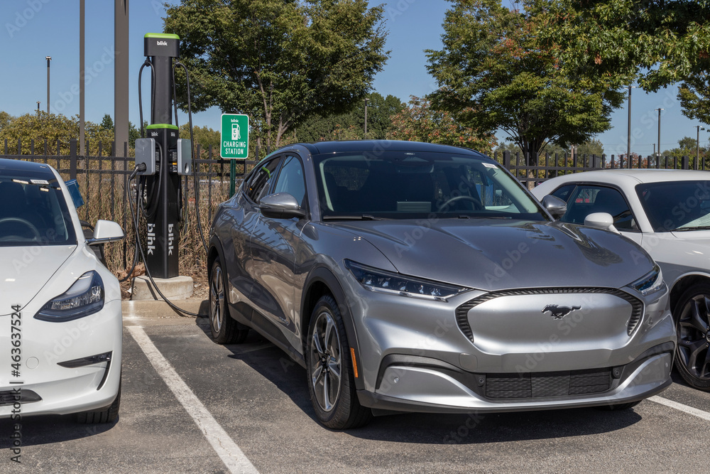 Ford Mustang Mach-E SUV display. The Mustang Mach-E is Ford's first all ...