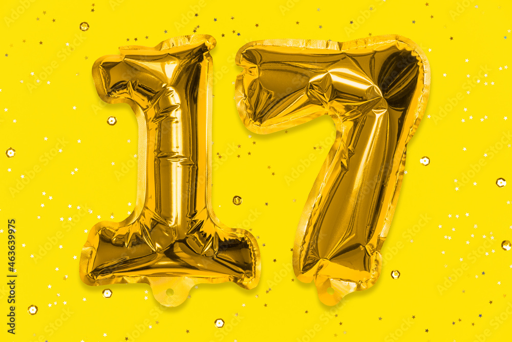 The number of the balloon made of golden foil, the number seventeen on ...
