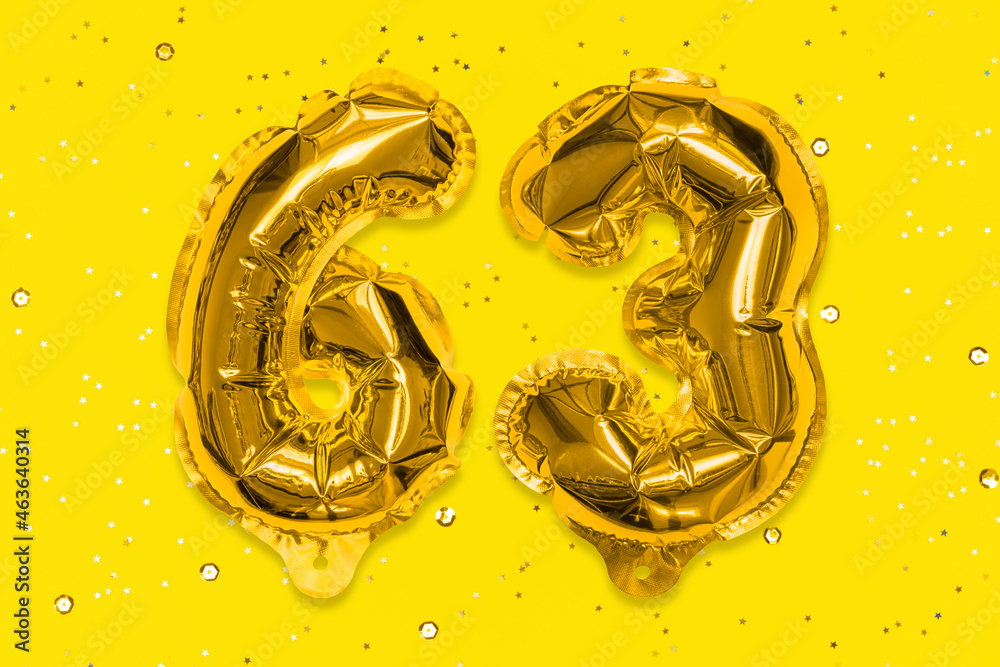 The number of the balloon made of golden foil, the number sixty-three ...
