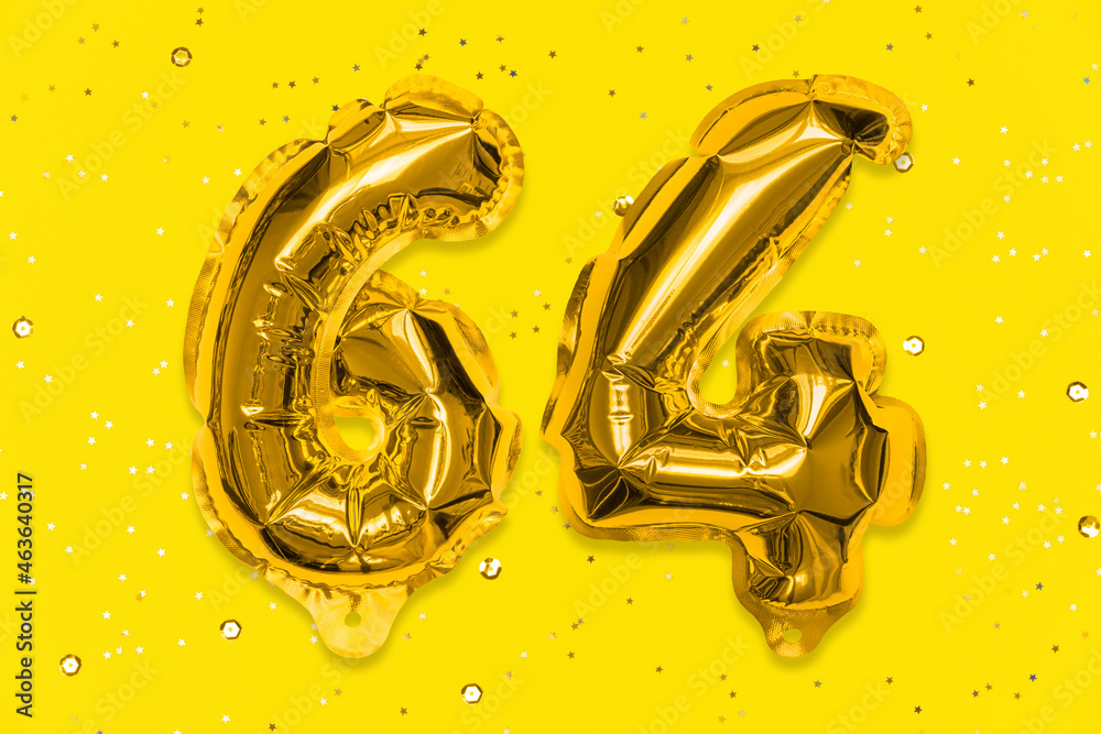 The number of the balloon made of golden foil, the number sixty-four on ...