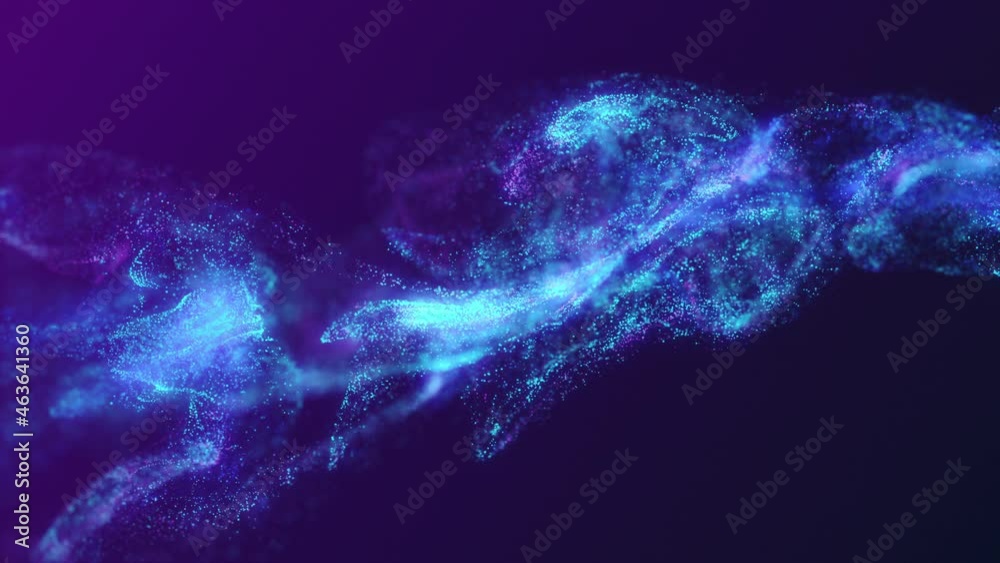4k video of blue glitter particles background with shining light flares ...