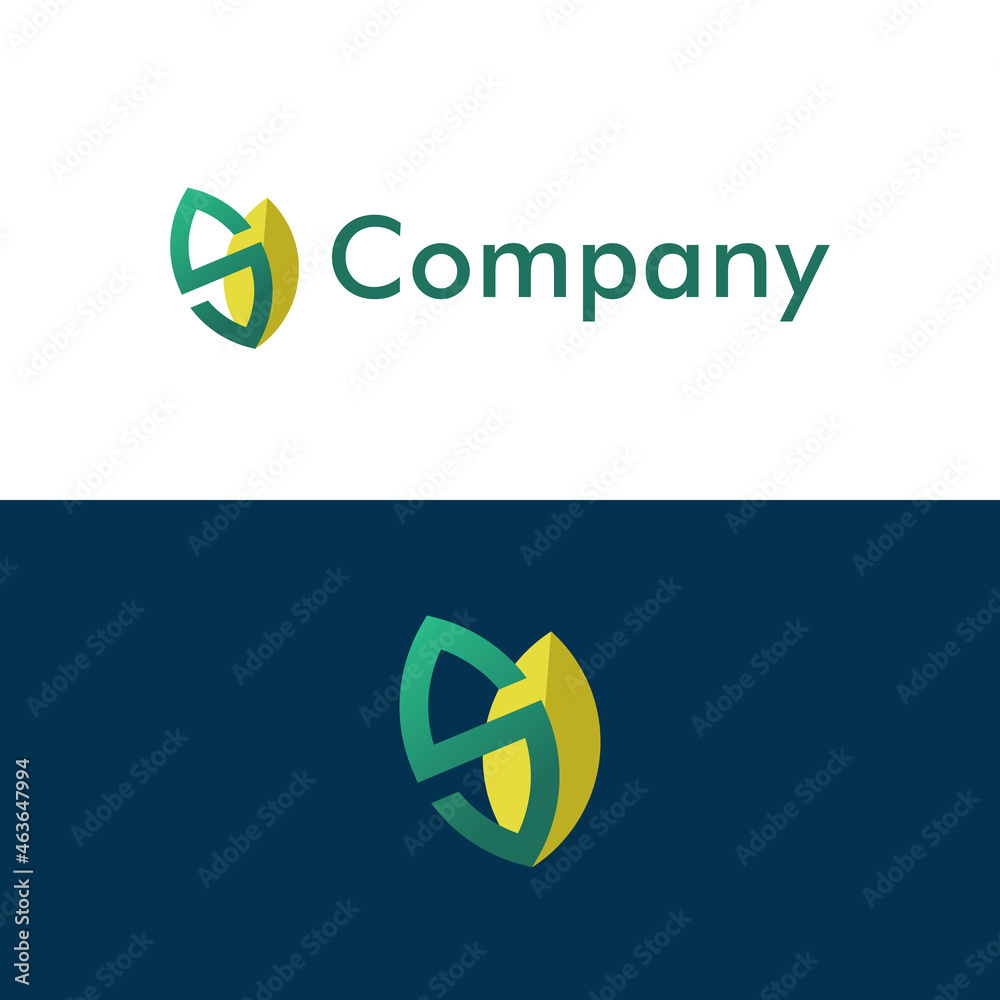 Abstract Initial Letter S Logo. Green Linear Leaf Symbol and Letter N ...