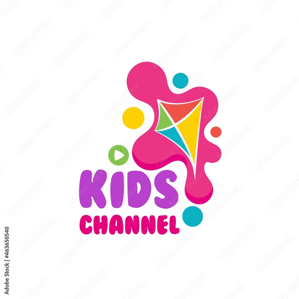Kids Channel Logo Design. With kite icon. Simple, colorful, and premium ...