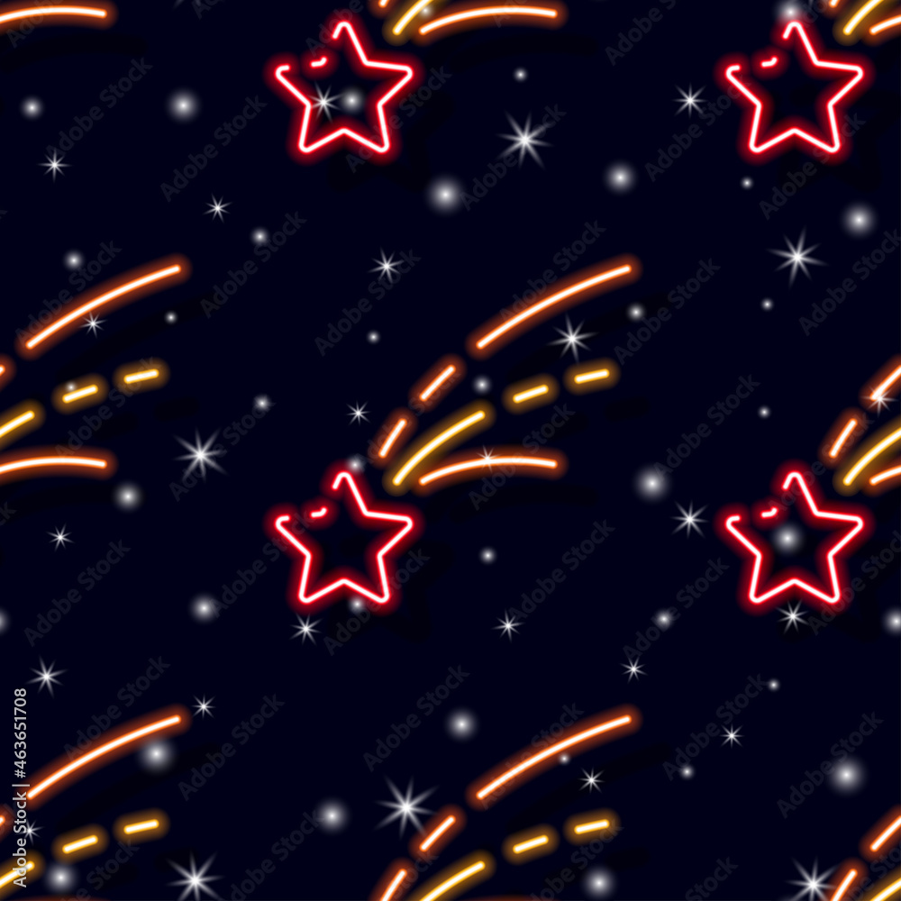 Star neon seamless pattern. Vector background for design, cards ...