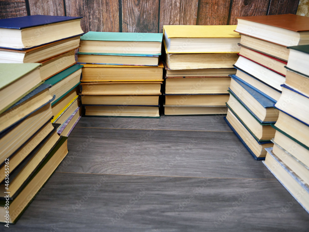stack of books on the shelf, pile Of old books Stock Photo | Adobe Stock
