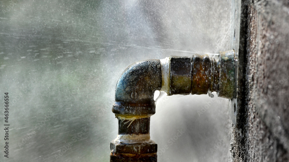 Old Leaky Pipes Squirting Water from Big Leak Stock Photo | Adobe Stock