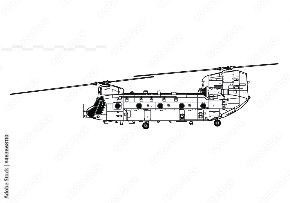 Boeing CH-47 Chinook, Chinook HC1. Vector drawing of transport ...