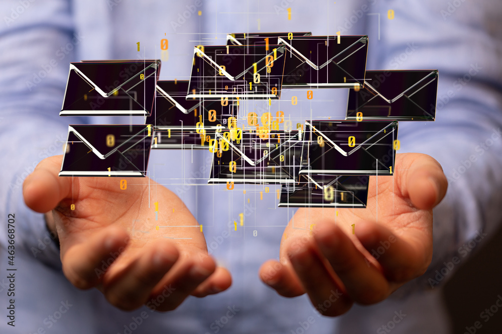 3D rendering flying email icon and web flying Stock Photo | Adobe Stock