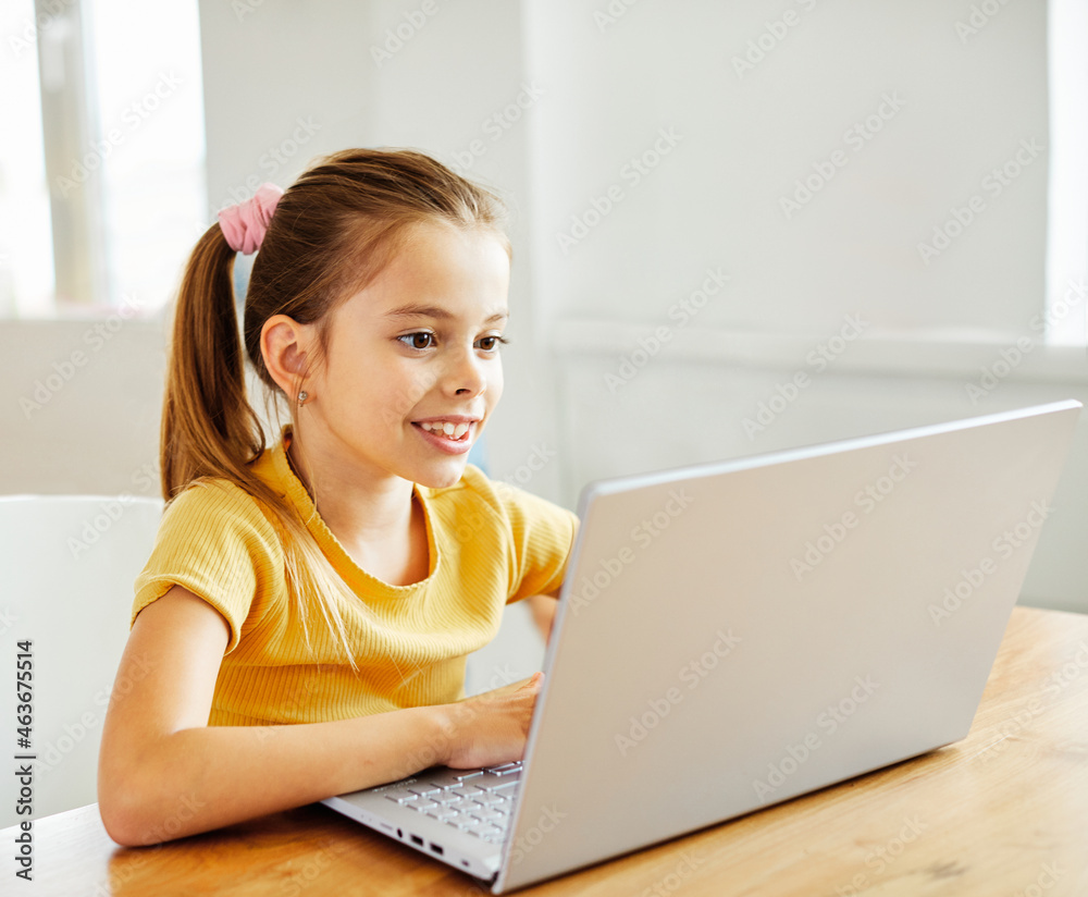 child laptop computer technology home girl education homework kid ...