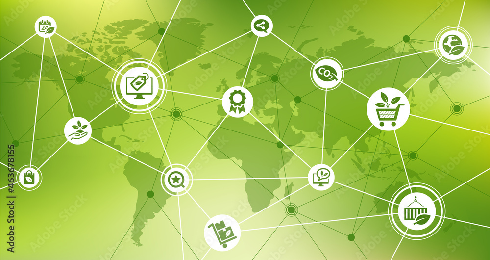 sustainable ecommerce vector illustration. Green concept with icons ...