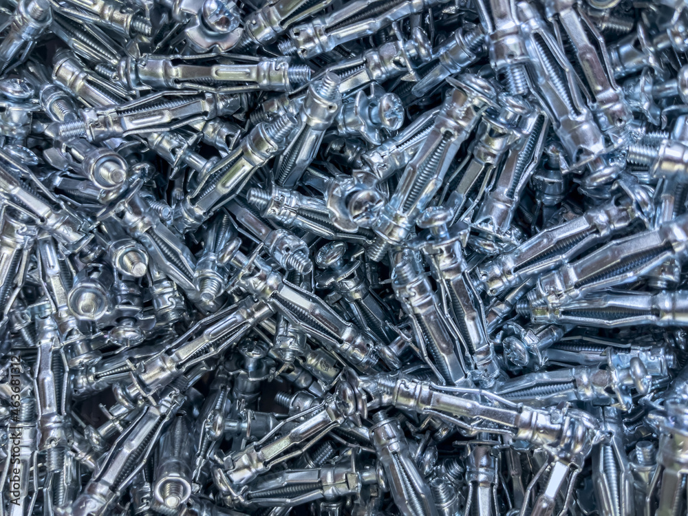 Metalic wall plugs - do-it-yourself background and texture - top view ...