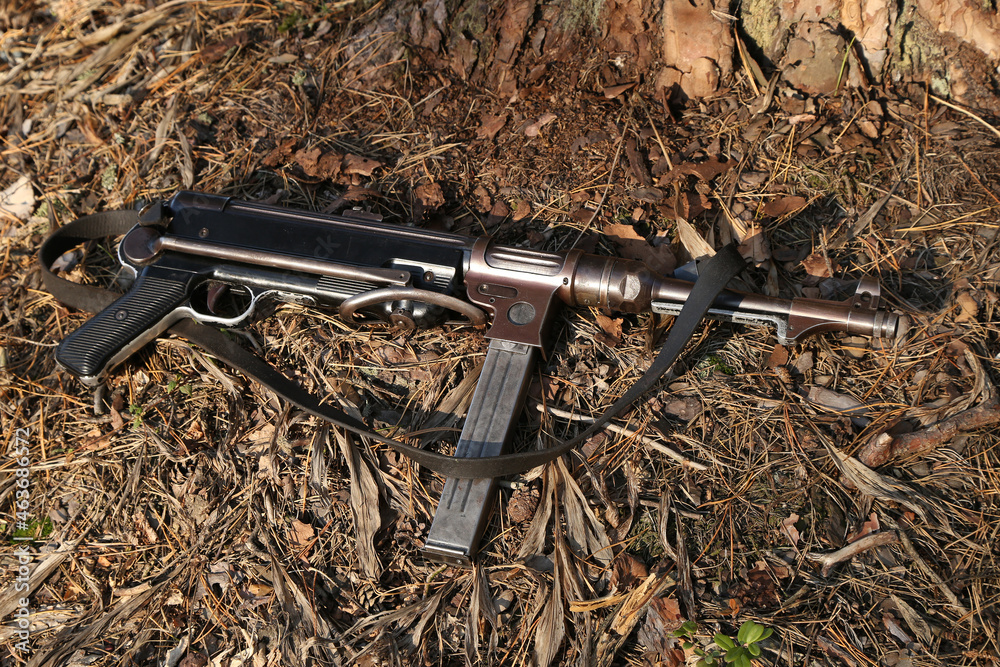 Vintage german machine gun on the ground Stock Photo | Adobe Stock