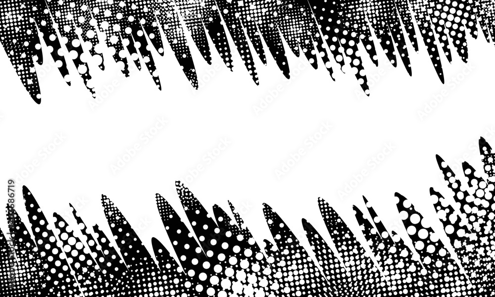 Halftone texture with white dots on black pointed ellipses ...