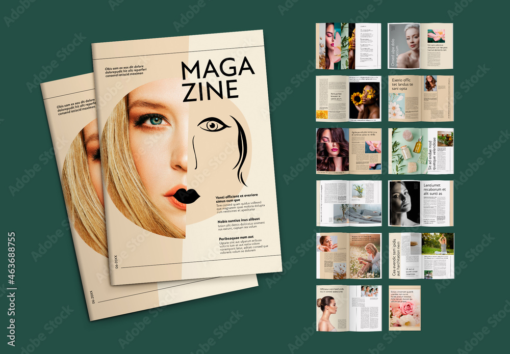 Magazine Layout with Sand and Beige Accents Stock Template | Adobe Stock