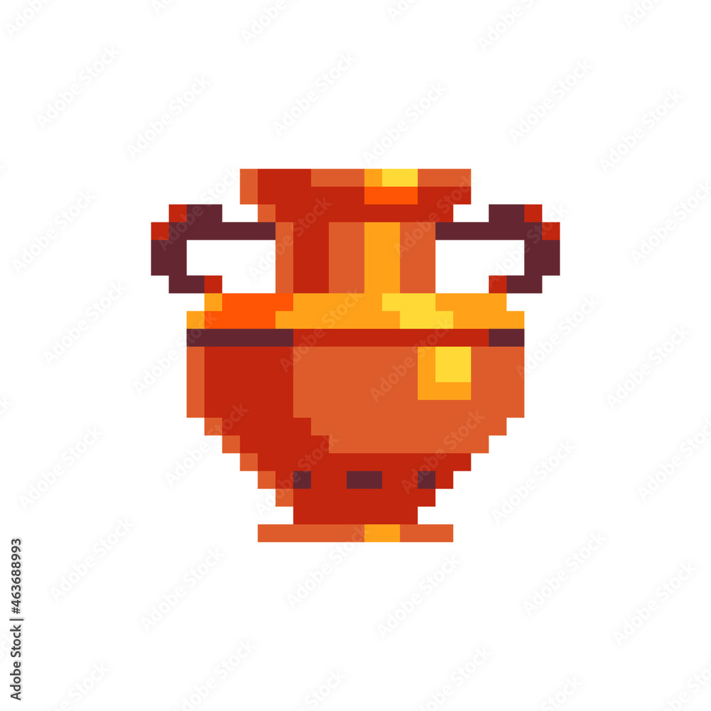 Greek antique vase pixel art icon ancient clay amphora or urn isolated ...