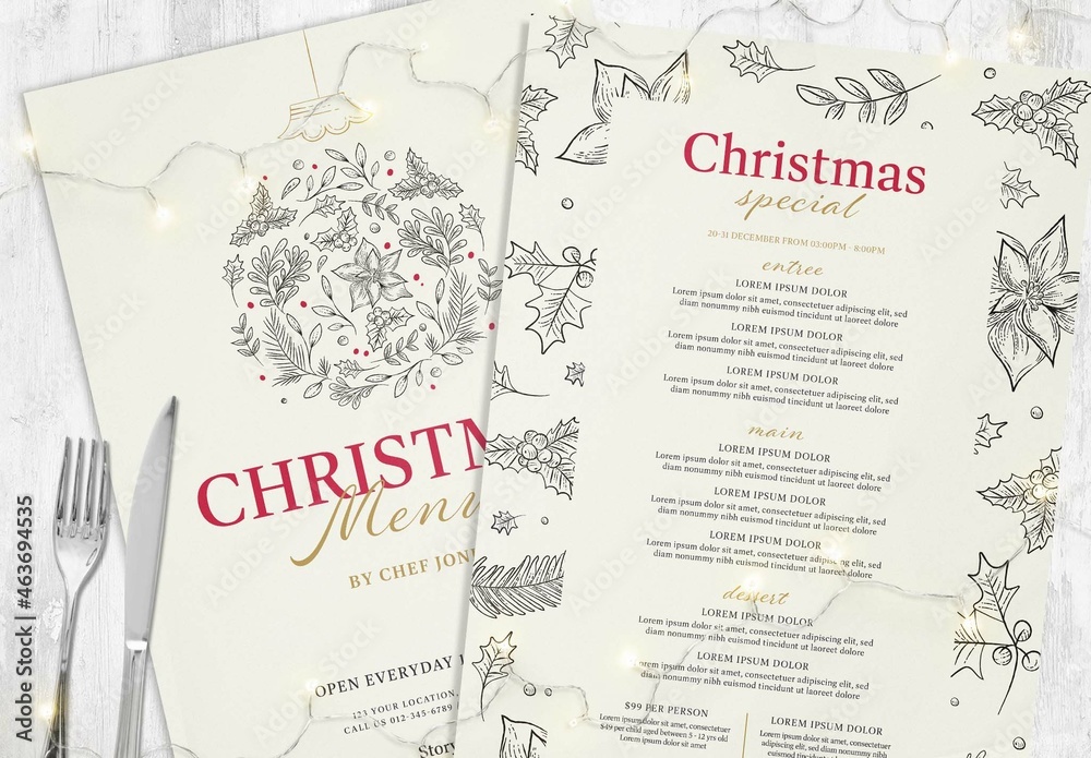 Christmas Menu Layouts with Festive Illustrations Stock Template ...
