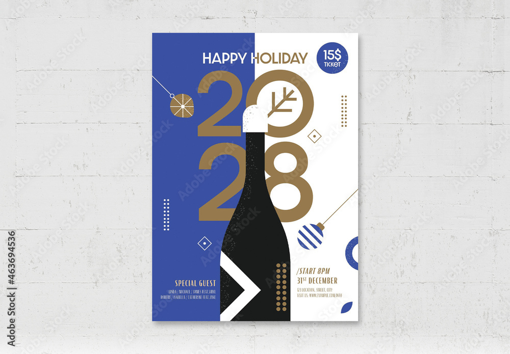 Nye New Years Eve Party Flyer Poster with Modern Art Style Stock ...