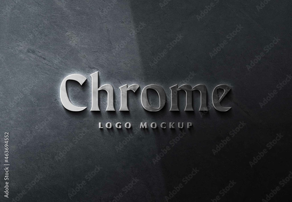 3D Polished Chrome Wall Sign Logo Mockup Stock Template | Adobe Stock