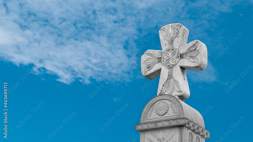 old church cross. stone cross on a background of blue sky Stock Photo ...