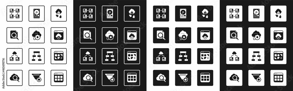Set Cloud hacking, technology data transfer, Search concept with folder, Hierarchy organogram ...