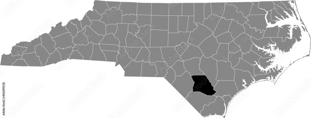 Black highlighted location map of the Bladen County inside gray ...