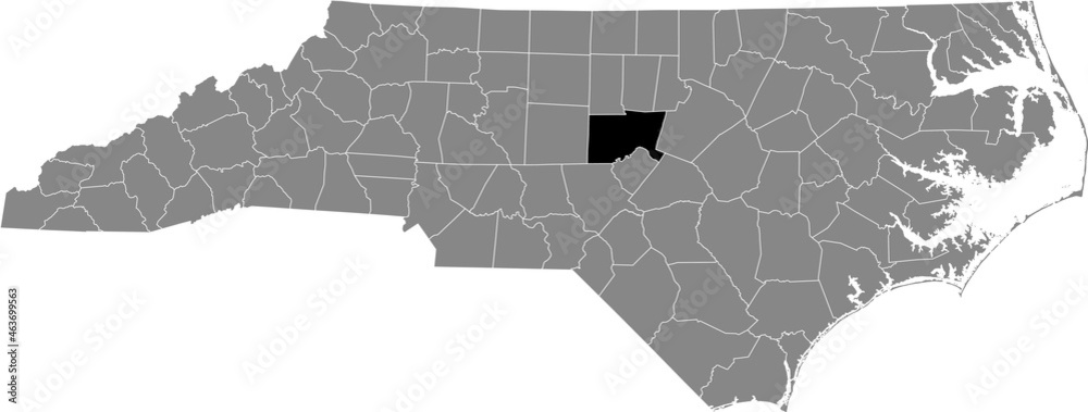 Black highlighted location map of the Chatham County inside gray ...