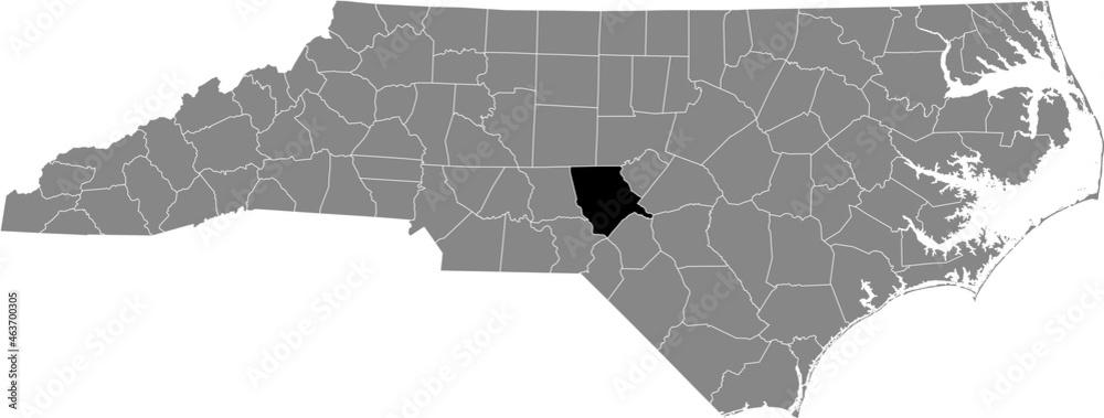 Black highlighted location map of the Moore County inside gray ...