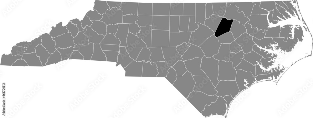 Black highlighted location map of the Nash County inside gray ...