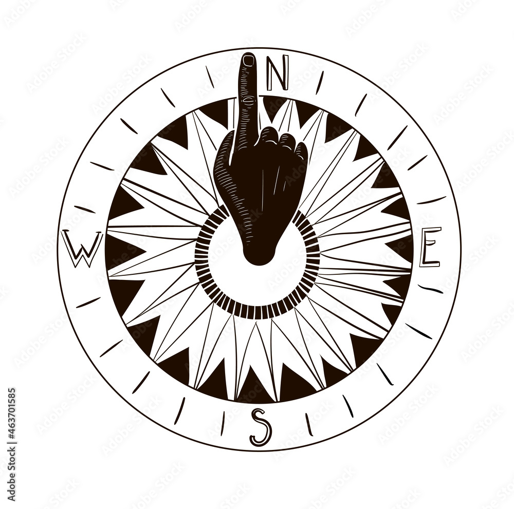 Compass with a hand instead of an arrow, the index finger shows the way ...