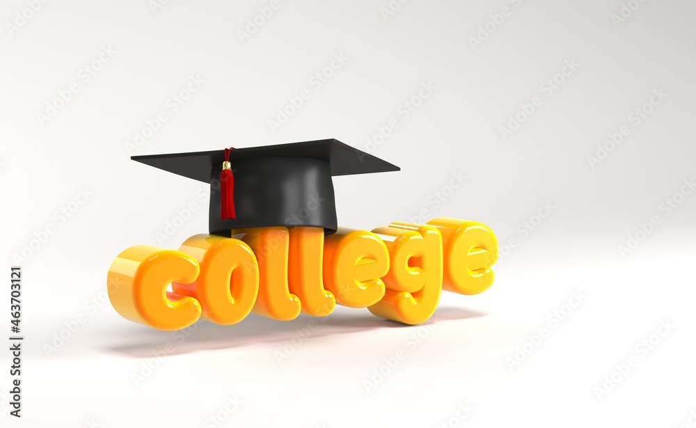 Graduation cap with letters.College words with graduation cap on a ...