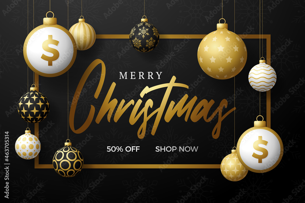 Merry Christmas gold dollar symbol banner. Dollar sign as christmas ...