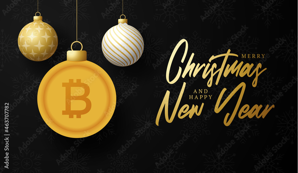 Merry Christmas gold bitcoin symbol banner. bitcoin sign as christmas ...