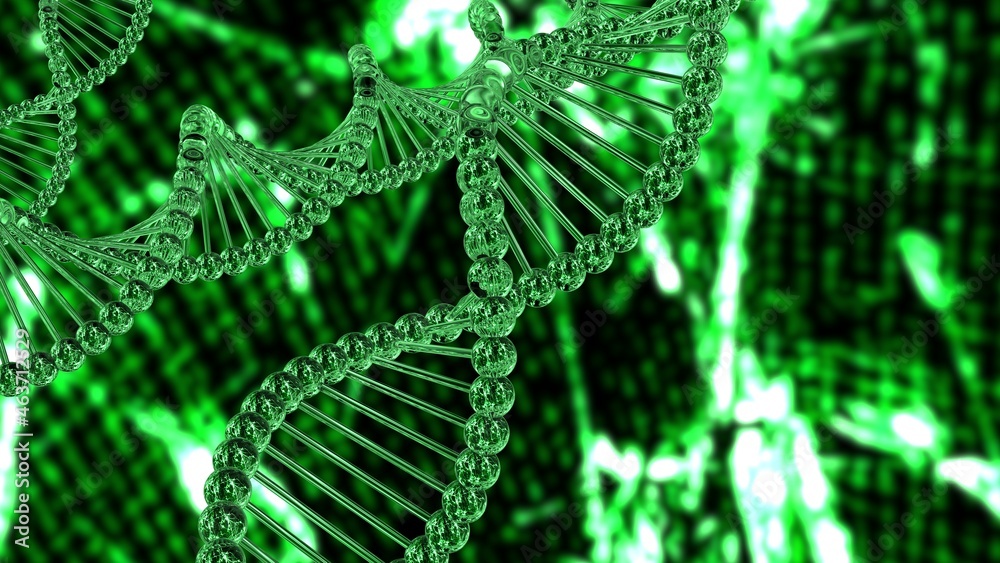 Science Molecular Glass DNA Model Structure under green flash light. 3D ...