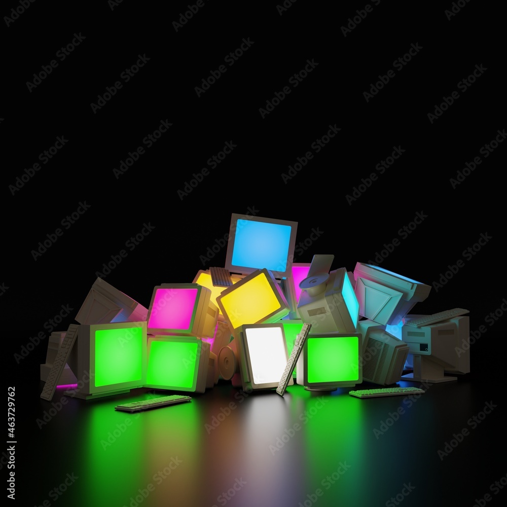 Glowing computer monitors Stock Photo | Adobe Stock