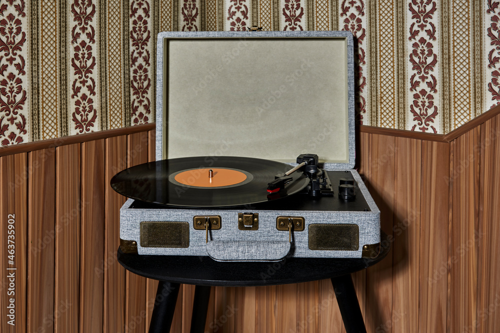 vinyl disc being played in a turntable Stock Photo | Adobe Stock