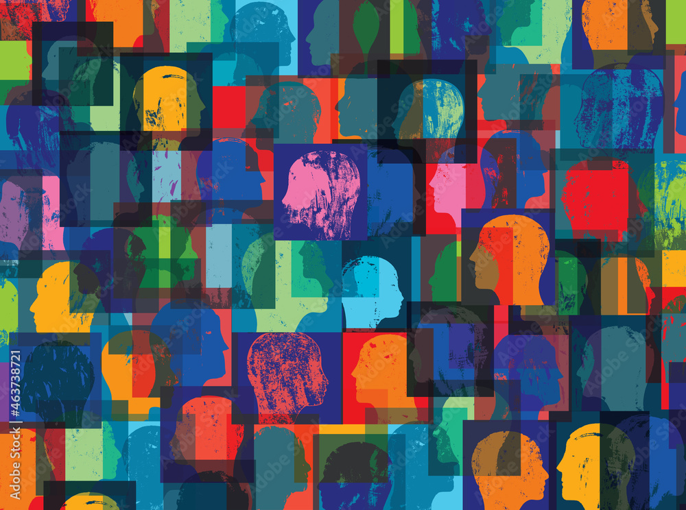 Overlapping head profiles people pattern Stock Photo | Adobe Stock