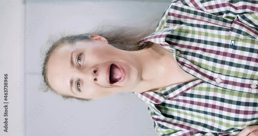 Vidéo Stock woman face close up. girl doing facial muscles workout ...