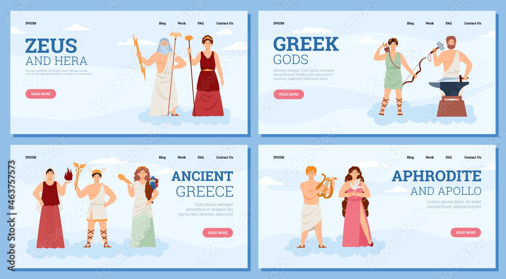 Set of web banners with goddesses and gods ancient greek mythology ...
