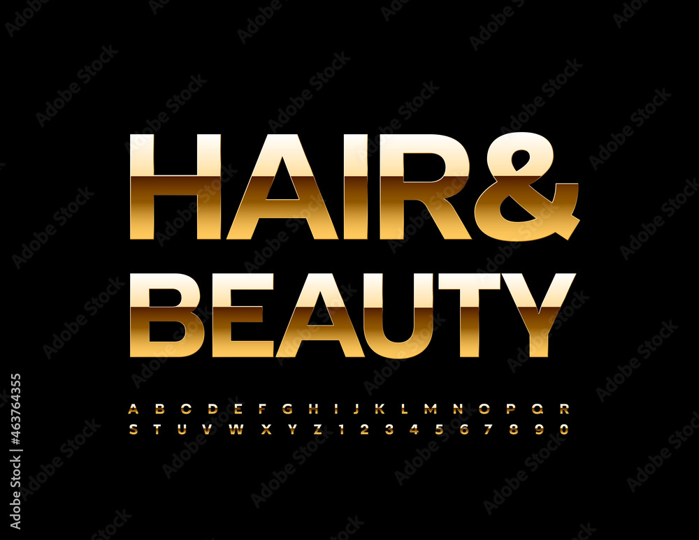 Vector elegant Poster Hair and Beauty. Modern Stylish Font. Golden ...