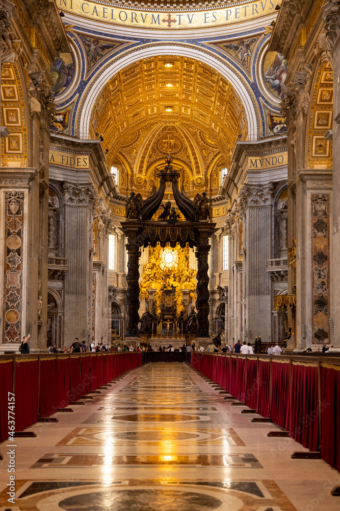 The interior of St. Peter's Basilica in Vatican City. It is the most ...