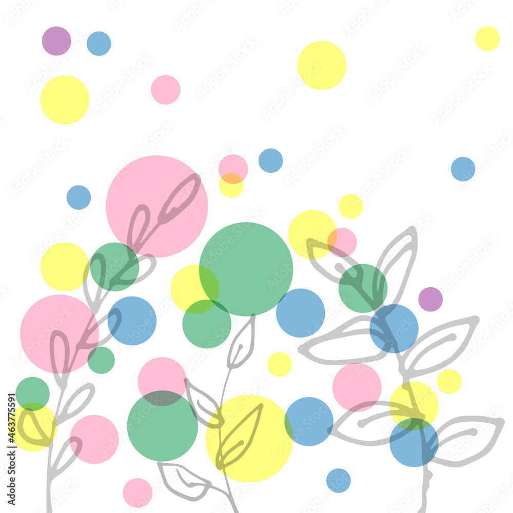 leaf pattern with colorful bubble on white background. hand drawn ...