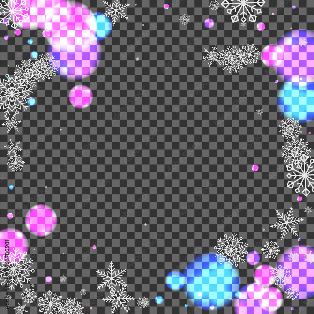 Black Snowflake Background Transparent Vector. Blur Light Frame. Blue ...