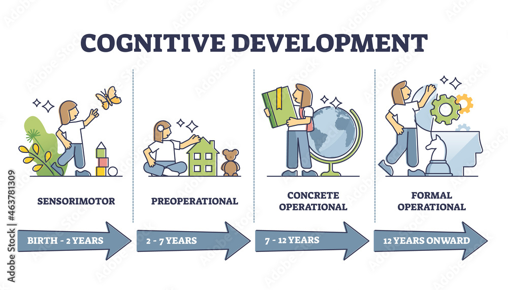 Cognitive Development Progress Stages By Age Vector Illustration Cognitive Development Progress Stages By Age Vector Illustration