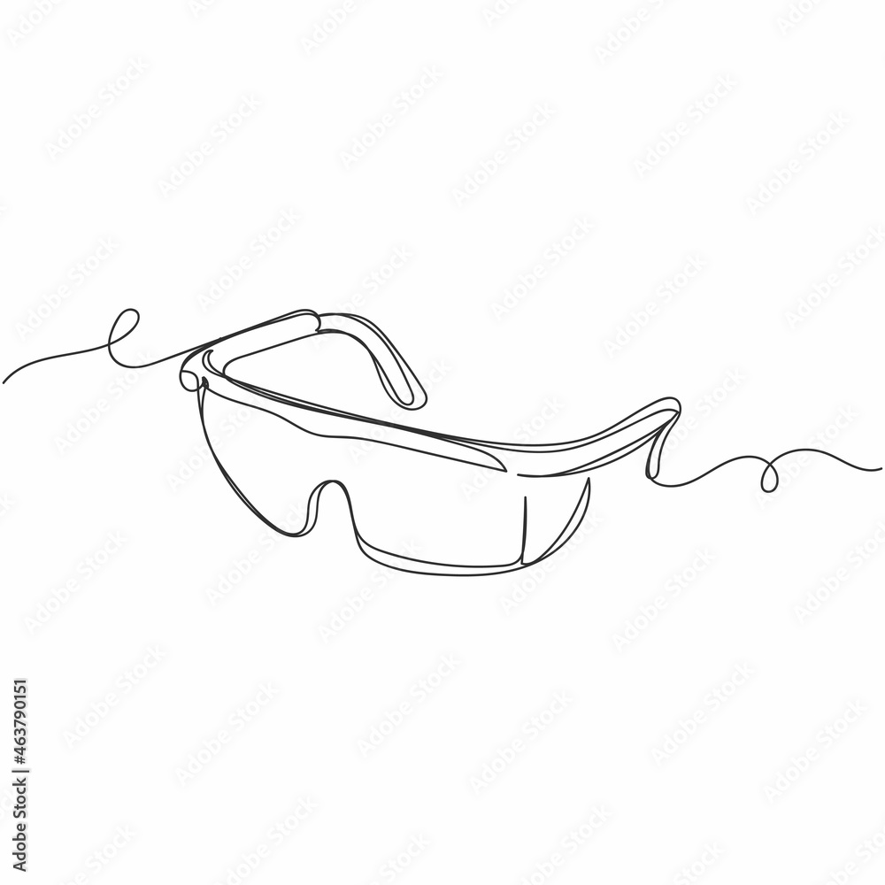 Vector continuous one single line drawing of clear safety goggles in ...