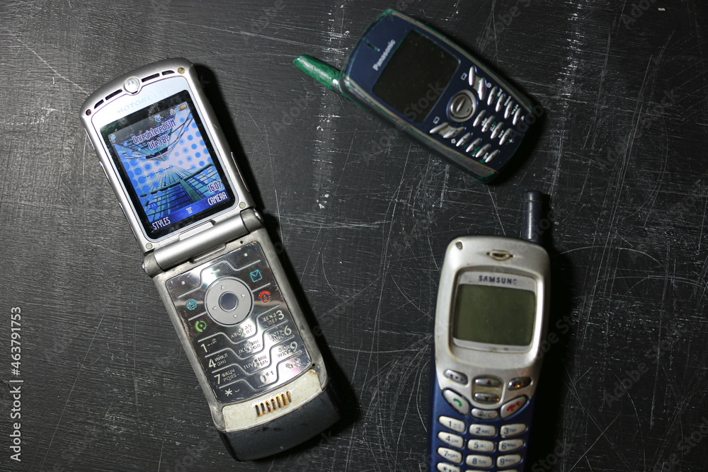 Minsk, Belarus - November 21, 2019: Retro mobile phones of the early ...