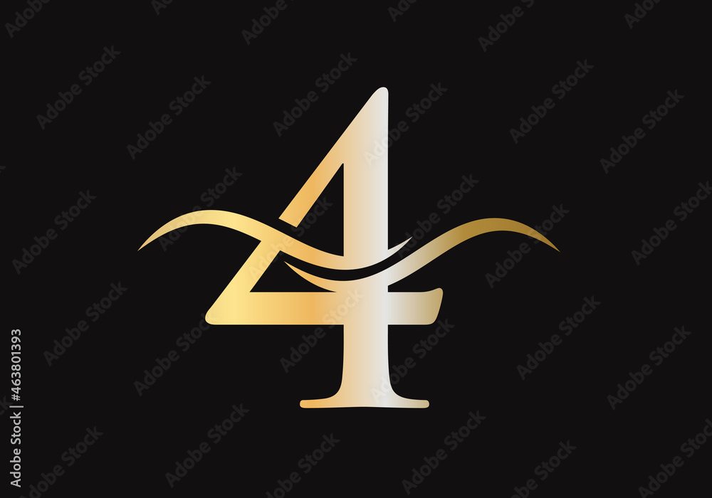 Initial Gold letter 4 Logo Design with black Background. 4 Logo Design ...