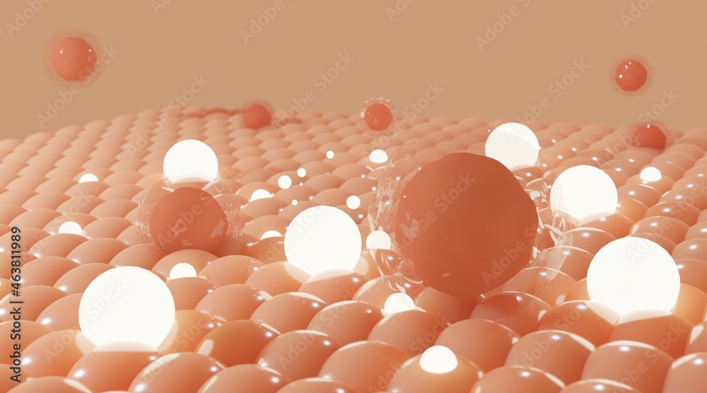 3D Three collagen bubble and Vitamin illustration isolated on blue ...